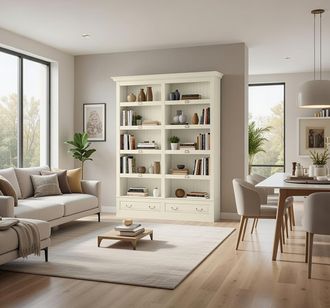 Maison Belfort home24 B&uuml;cherregal I Massivholz Pinie, lackiert R&uuml;ck-, Seitenw&auml;nde & Einlegeb&ouml;den: MDF Mitteldichte Holzfaserplatte, lackiert Wei&szlig;/Pinie wei&szlig;