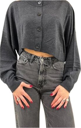 Meimeij Femme, Pulls, Gris, Taille: 46 FR Cardigan court &agrave; manches longues