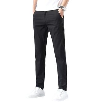 Generic Pantalon confortable en soie glac&eacute;e flexible et d&eacute;contract&eacute; pour homme - Jambe droite - L&eacute;ger - Taille extensible, Noir, 50