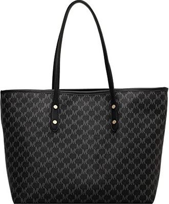 Generic Grand sac fourre-tout pour femme avec fermeture éclair, sac à main en cuir tendance et sac à main à carreaux sac à bandoulière décontracté, Noir, Larg
