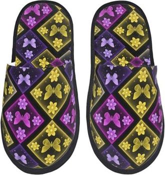 Generic Confortable Pantoufles en Feutre Fleurs papillon g&eacute;om&eacute;triques Chaussures de Maison L&eacute;g&egrave;re Chaussons Homme pour Maison Femme Ext&eacute;rieur M