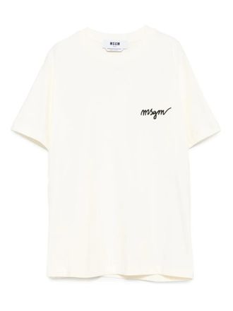 Msgm t-shirt en coton à logo brodé - Tons neutres