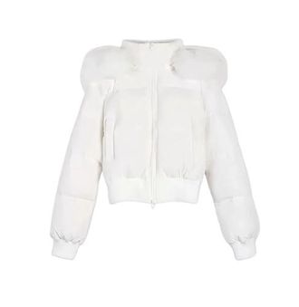 Generic Veste chaude en coton pour femme, coupe ajustée, vêtement dextérieur en coton définissant la taille, blanc, XL