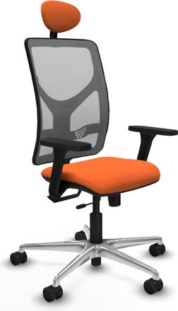 Piqueras y Crespo Schutzstuhl mit 3D-Armen, h&ouml;henverstellbarer Lendenwirbelst&uuml;tze und festem Kopfteil, ausgestattet mit Syncro/Traslack und Schneideschaum, Grau/Orange