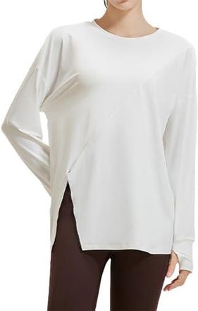 Generic T-Shirt Sport Femme Manches Longues D&eacute;contract&eacute; Fente Lat&eacute;rale Haut Yoga Gym Course Respirant Doux