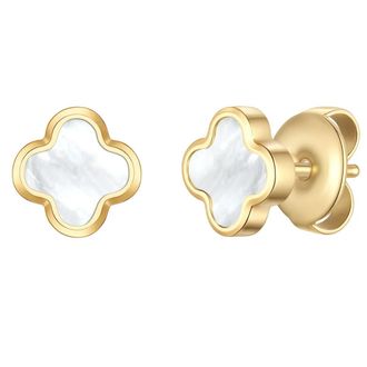 Glanzst&uuml;cke M&uuml;nchen Ohrringe - Edelstahl Ohrstecker PerlmuttKleeblatt - Gr. unisize - in Gold - f&uuml;r Damen