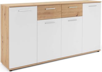 Möbelando Sideboard >Jacklin< in Artisan Eiche Absetzung weiß - Moderne Kommode mit viel Strauraum für Ihren Wohnbereich - 160 x 85 x 35 cm (B/H/T) Beistellschr