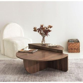 Hanah Home Hanah Home - Table Basse Gigogne Ronde Bois en Noyer, Deux Pièces, 90x30x60 cm et 85x35x30 cm, Design Polyvalent, Pour Salon ou Bureau