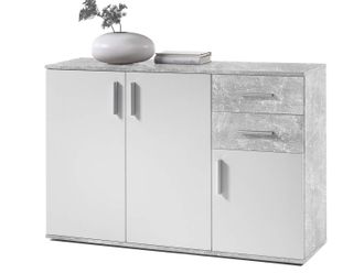 M&ouml;belando Kommode Mehrzweckschrank Sideboard Schrank Standschrank Freida II Beton/Wei&szlig;