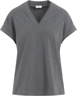 Brunello Cucinelli Femme, Tops, Gris, Taille: 40 FR T-shirt avec d&eacute;tail Monili