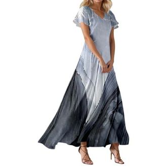 Generic Robe d&eacute;t&eacute; boh&egrave;me 2026 pour femme, robe d&eacute;t&eacute; &eacute;l&eacute;gante avec col en V, fluide, d&eacute;contract&eacute;e, parfaite pour la plage et la vill&eacute;giature, gris, 3XL