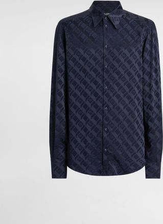 Dolce & Gabbana Martini Shirt In Logo Silk Jacquard - Mann Hemden Blau 38