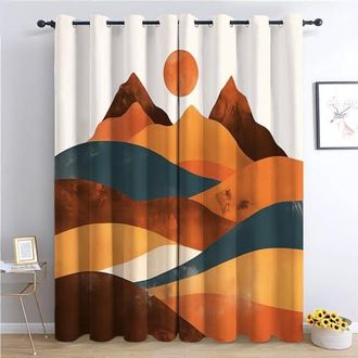 Generic Rideau Occultant Imprim&eacute; Noir et Or, Peinture dart Montagne Isolation Thermique, Lumi&egrave;re Bloquer Rideaux, pour Rideaux Traditionnels Opaques pour Salo