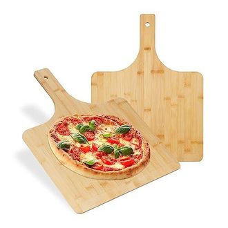Relaxdays Planche &agrave; Pizza XXL, Lot de 2, 50x38 cm, carr&eacute;e, spatule, Bords Plats, poign&eacute;e, Support, Nature