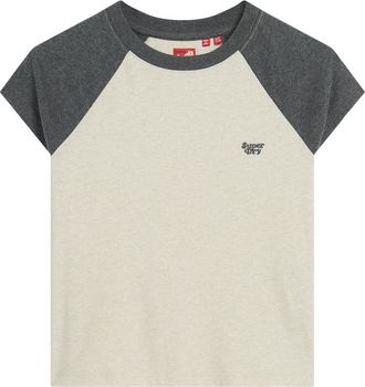Superdry Damen Essential Raglan-T-Shirt aus Bio-Baumwolle mit Logo Helles Hafer Meliert/Leuchtendes Anthrazit 42