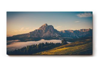Paul Sinus Art Sinus Art Wandbild 100x50cm Alpenmassiv im goldenen Licht des Sonnenaufgangs &uuml;ber gr&uuml;nen H&uuml;geln