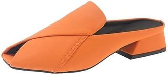 Generic Mules carr&eacute;es &agrave; bout ouvert pour femme - Sandales &agrave; talons bas - Confortables, l&eacute;g&egrave;res et d&eacute;contract&eacute;es, Orange, 40.5 EU