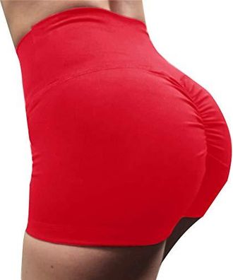 Minetom Femme Short de Sport Pantalon Court Casual Plage Hot Pants Fitness Jogging Élastique Doux Respirant Shorts de Yoga Taille Haute C Rouge X-Small