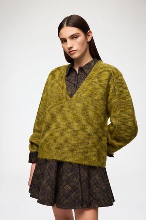 Ganni Pull en mohair bross&eacute; Vert Laine - Taille M - Pour Femme