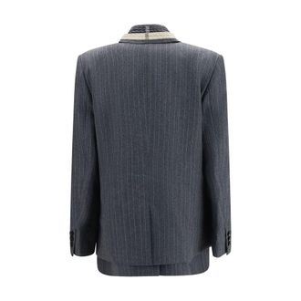 sacai Pinstripe Wool with Detachable Vest Blazer - Gray