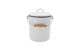 Kr&uuml;ger Karl Kr&uuml;ger M&uuml;lleimer aus Emaille mit Deckel in der Farbe Wei&szlig;-Schwarz 5L, Ma&szlig;e: 20cm x 20cm x 23cm, M5