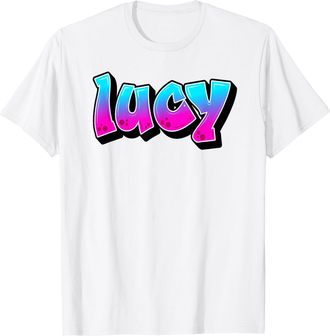 BDAZ Lucy Graffiti Personalisierter Name Blau Rosa Frauen M&auml;dchen T-Shirt