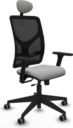 Piqueras y Crespo Stuhl mit 3D-Armlehnen, h&ouml;henverstellbarer Lendenwirbelst&uuml;tze und festem Kopfteil, ausgestattet mit Syncro/Traslack und Schneideschaum. Schwarz/Hellgr