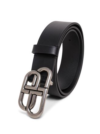 Balenciaga Mens Belt With Bb Buckle, Black Leather Calf