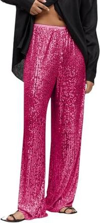 Generic Pantalon &agrave; paillettes scintillantes pour femme - Taille haute - Coupe ample - Jambes larges - Pantalon de f&ecirc;te &agrave; paillettes pour club, concert, Nouvel