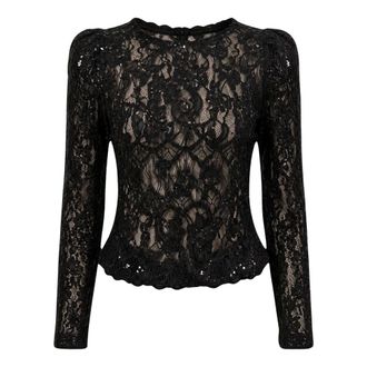 Actualee Top Semi-Transparent en Dentelle - Femme - Blouses et Chemises - Noir - Taille: 36 FR