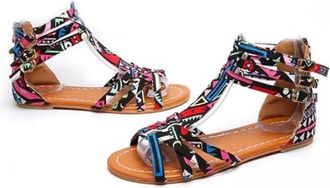 BESPORTBLE Ciieeo Sandales Plates Ethniques pour Femmes Style Boh&egrave;me Noir Taille 39 Semelle Antid&eacute;rapante Mat&eacute;riau R&eacute;sistant &agrave; LUsure Chaussures d&Eacute;t&eacute; Confortable