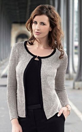 Passioni Cardigan mit Glitzergarn in Taupe mit schwarzem Rand