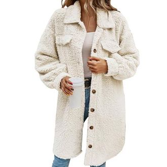 Generic Veste polaire pour femme - &Eacute;l&eacute;gante et longue - Veste dhiver moelleuse - Veste en peluche - Sweat-shirt &agrave; revers - Manches longues - Veste en peluche 