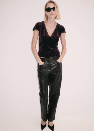 Mango Top velours brod&eacute; bordeaux - Femme - XXS - MANGO