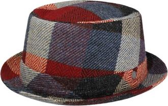 Lierys Chapeau Lindsburgh Colour Pork Pie Homme - Made in Italy Porkpie avec Doublure Hiver Automne-Hiver - L (58-59 cm) Bleu-Rouge