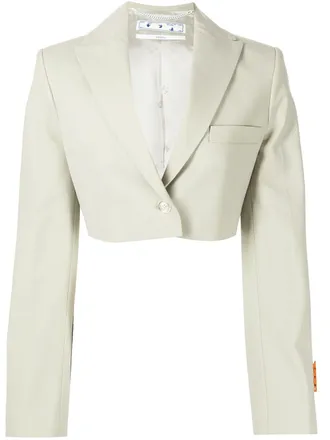 Off-white blazer crop &agrave; simple boutonnage - Tons neutres