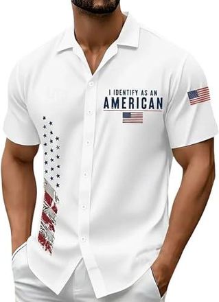 Generic Chemise imprim&eacute;e drapeau am&eacute;ricain &agrave; manches courtes boutonn&eacute;e d&eacute;contract&eacute;e col revers personnalis&eacute; surdimensionn&eacute; confortable chemise respirante hawa
