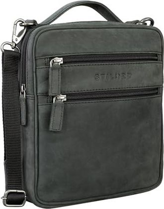 STILORD Mats Sac à Main Bandoulière Cuir Homme Vintage Sac Messager Petit avec Poignée Sac pour Tablette iPad 9,7 Pouces en Cuir Véritable, Couleur:Antracite