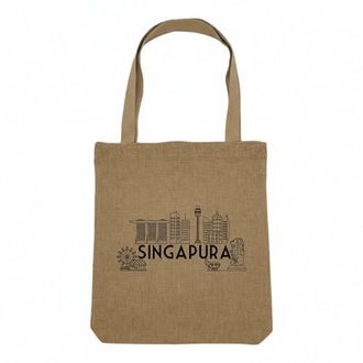 Fabulous Sac Shopping Tote Bag Aspect Lin - Singapura Minimalist Singapour Voyage Architecture - Sac de Courses Toile Epaisse 360g Beige Naturel Cabas Port&eacute; Ep