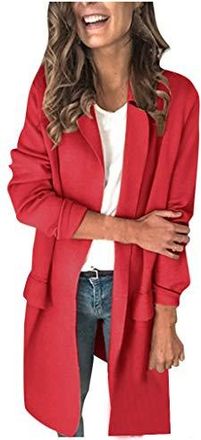 Generic Blazer long pour femme, blazer élégant à revers cranté avec poches à rabat, vestes ouvertes sur le devant, manteaux confortables à manches longues, su
