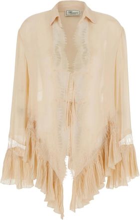 Blumarine Femme, Blouses et Chemises, Beige, Taille: 38 FR Top en Georgette avec Dentelle