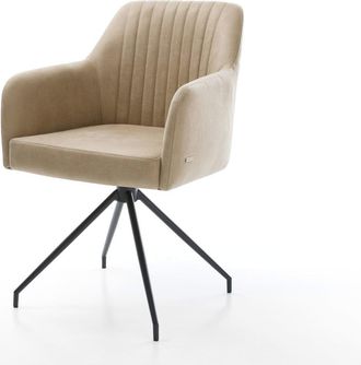 DELIFE Esszimmerstuhl Greg-Flex Mikrofaser Beige Vintage Kreuzgestell konisch Schwarz Taschenfederkern, Esszimmerstühle