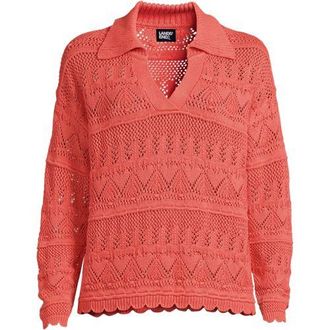 Lands End Lochmusterpullover mit Polokragen, Damen, Gr&ouml;&szlig;e:40-42 regular, Orange, by Lands End