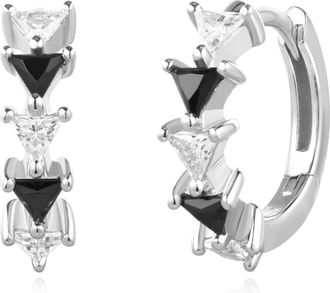 Ania Haie Damen Creolen Sunshine Chaser Black/White Triangular Cubic Zirconia Huggies 925 Sterling Silber, verziert mit 10 Zirkonia, Größe: 9 x 1,6 mm, inkl. Ge