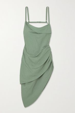 Jacquemus Saudade Asymmetrisches Minikleid Aus Webstoff Mit Raffungen - Grün