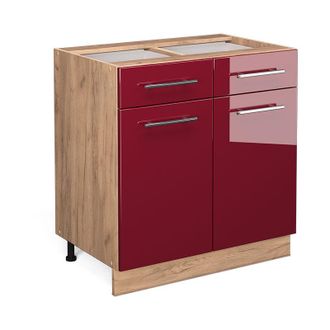Vicco Meuble cuisine Fame-Line, Rouge bordeaux Haute brillance, 80 cm sans plan de travail Vicco
