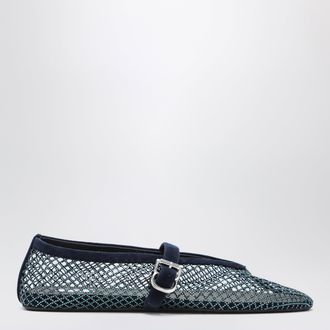 Alaia Mitternachtsblaue Ballerinas aus Mesh mit Strasssteinen
