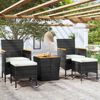 vidaXL 5-tlg. Garten-Bistro-Set Poly Rattan Massivholz Akazie Schwarz - Vidaxl
