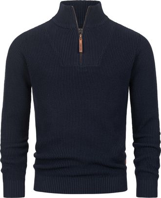 Indicode Herren INYassip Strickpullover mit Stehkragen | Pullover Herrenpulli mit Kragen und Reißverschluß Navy, XXL