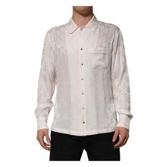 Dolce & Gabbana Wei&szlig;es Seiden DG Logo Print Hemd - - Shirts - Herren - Wei&szlig; - M